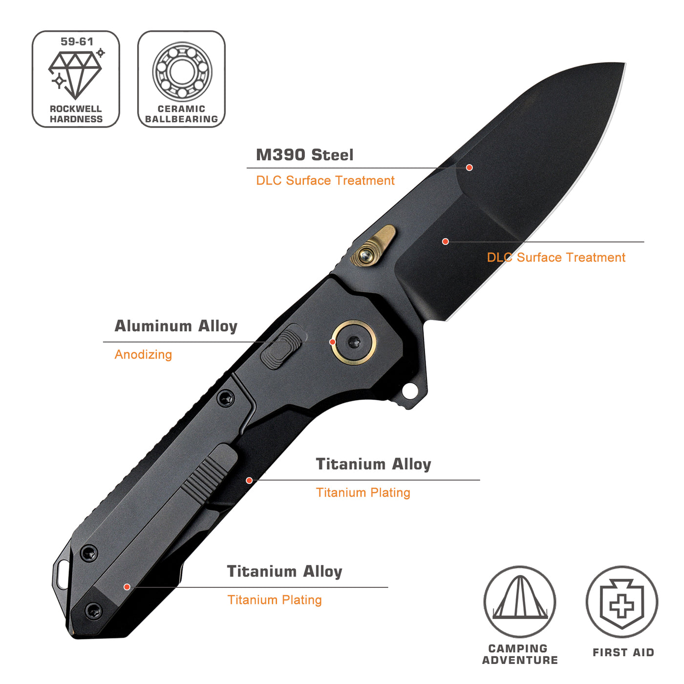 Remette RTCO-TH Cosmic (M390, Drop Point, DLC, Titanium, Button Liner ...