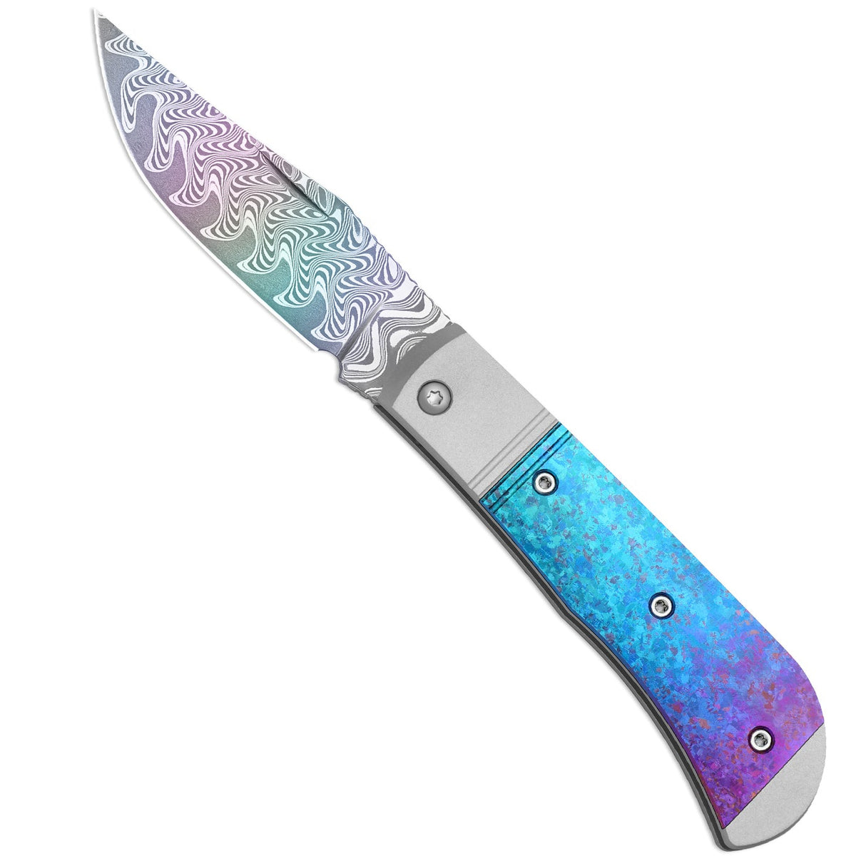 Kizer Ki3761A4 Trestle (Rainbow Damascus, Acid-Washed, Clip Point, Alu ...