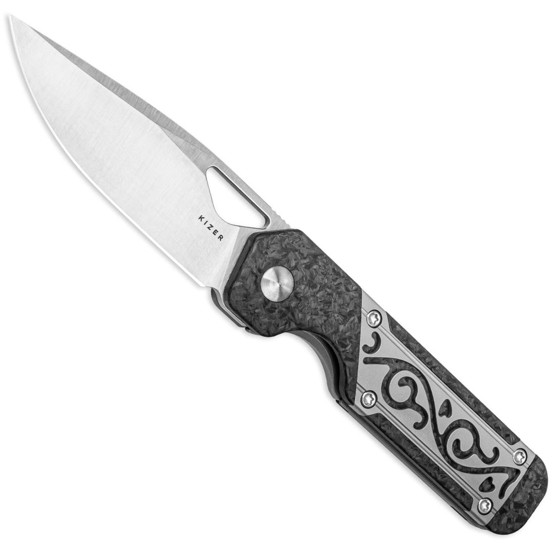 Kizer Ki3634SA4 Mini Militaw (S45VN, Drop Point, Satin, Titanium/Carbo ...