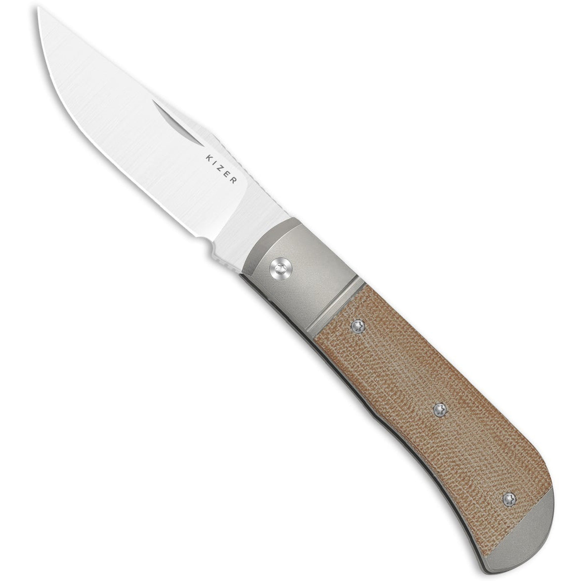 Kizer V3761A1 Trestle (14C28N, Clip Point, Satin, Titanium/Micarta) Sl ...
